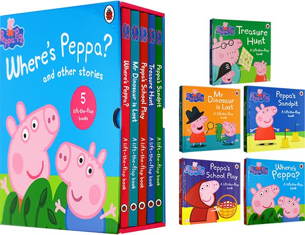 小猪佩奇（5册） Peppa Pig 英文进口原版童书 佩奇在哪里 精装翻翻书套装