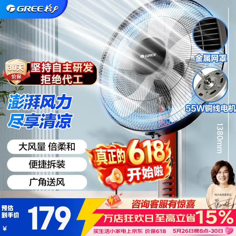 格力（GREE）【巨风量】落地扇远吹风电风扇台式电扇易拆洗广角摇头节能定时轻音风扇 16吋机械款FD-4010-WG
