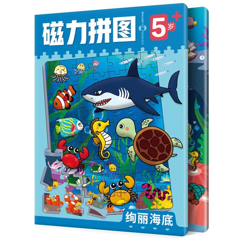 磁性拼图儿童益智力进阶磁力拼装玩具幼儿2-3-4岁5-6男孩女孩早教书【5-6岁绚丽海底143块】