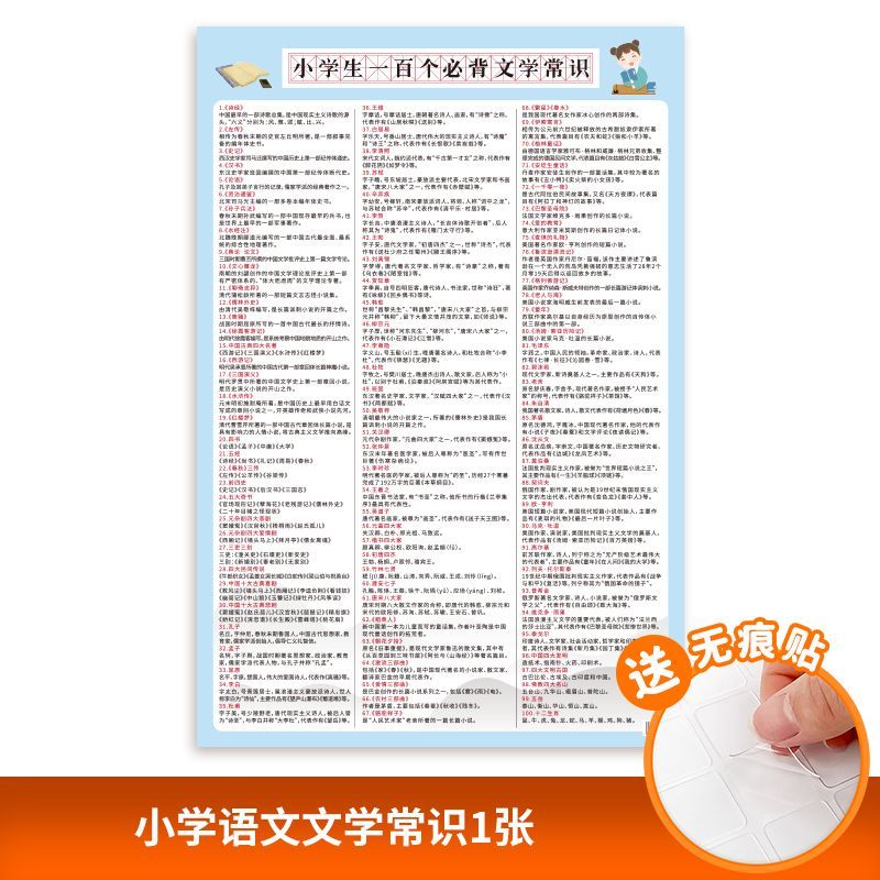 必背古诗词挂图一二年级识字唐诗背诵挂图 小学语文文学常识1张
