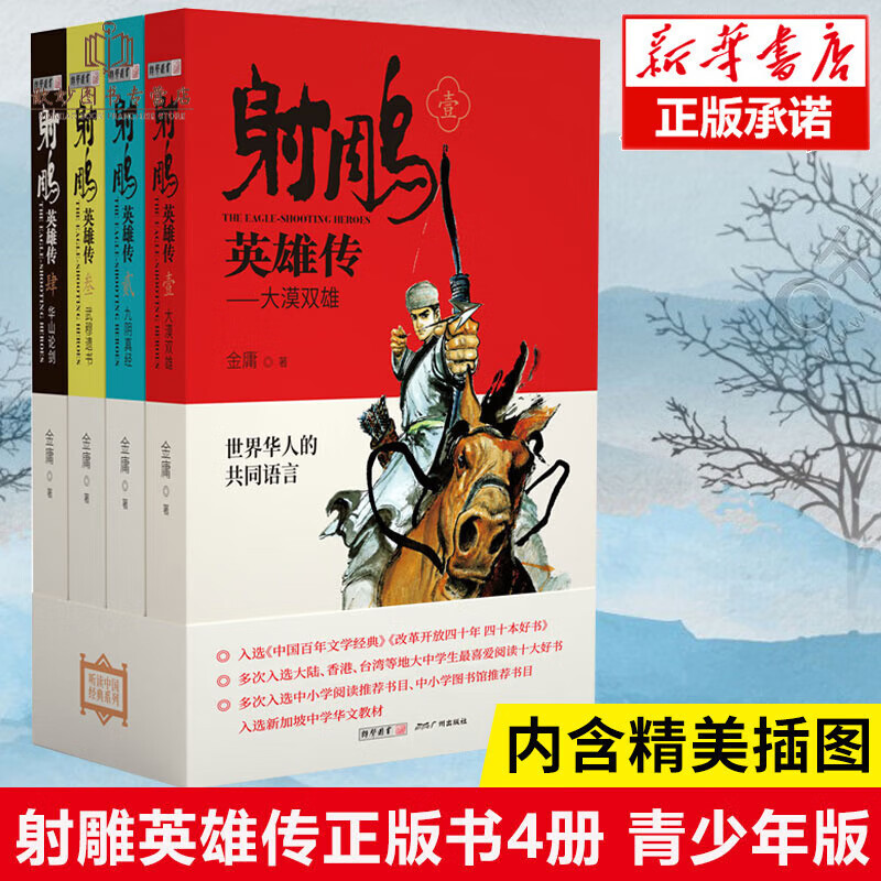射雕英雄传青少版全套4册金庸武侠小说四十幅武侠风精美插图射雕英雄传青少年版武侠小说版神雕侠侣天龙八部