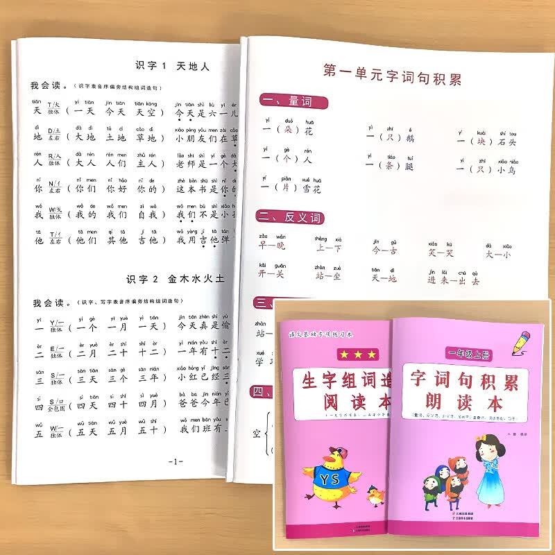 一年级上册下册生字笔顺组词造句阅读本词语积累大全语文看图说话每日一练同步专项训练练习册识写字表句子天 全2册-1年级上册 生字组词造句阅读本+字词句积累 小学一年级