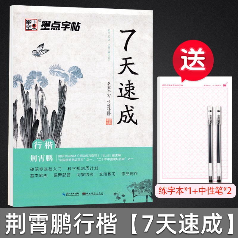 字帖行楷荆霄鹏钢笔练字成年笔画笔顺练习字体漂亮女生硬笔书法初中高中初学者入门套装7天速成大学生男霸气21天墨点临摹练字帖 行楷-【7天速成】送练字本+中性笔