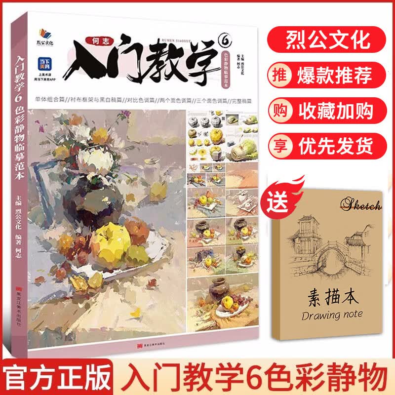 【现货速发】入门教学6何志色彩静物临摹范本 2023烈公文化色彩基础单体组合塑造色调完整稿写生美术高考联考教材教程水粉书籍