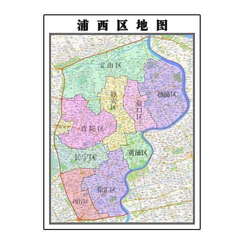 浦西区地图1.1米上海市新版会客厅装饰画书房沙发办公室会议贴画 不覆膜
