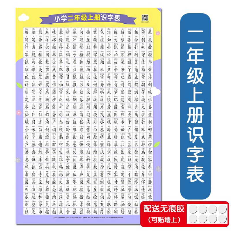 小学生二年级语文人教版上册下册识字表墙贴一年级生字表早教挂图 二年级上册识字表