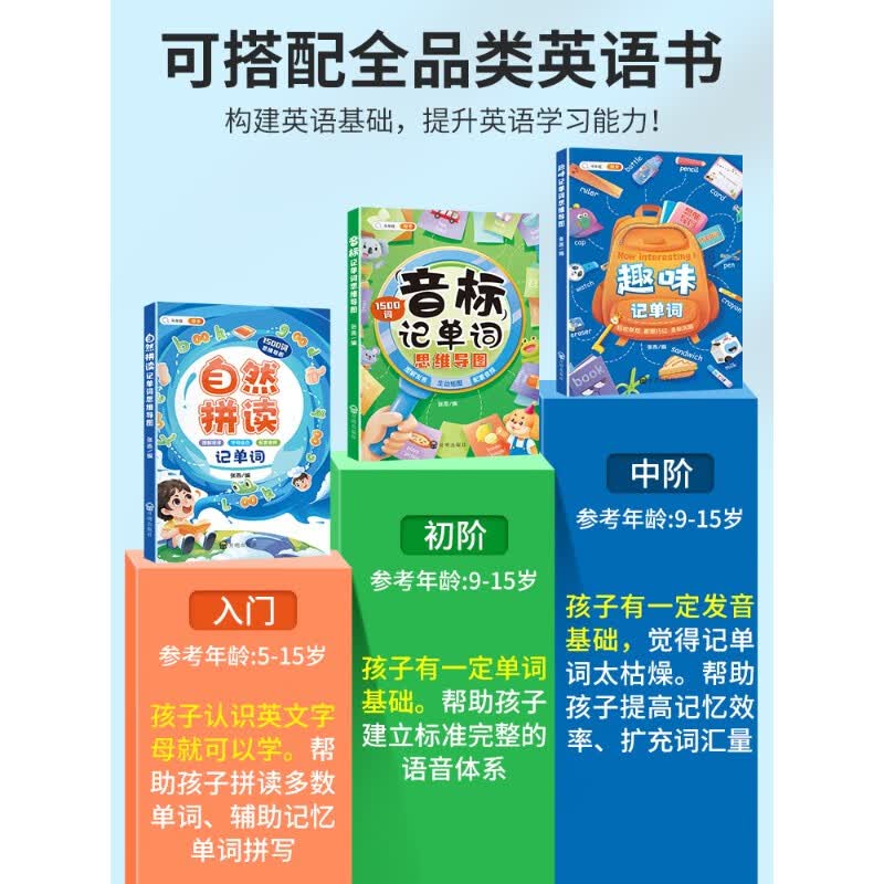 小学英语单词记背神器自然拼读发音规则表音标入门教材趣味记单词 (从入门到精通)自然&音标+趣味记单词(3300词