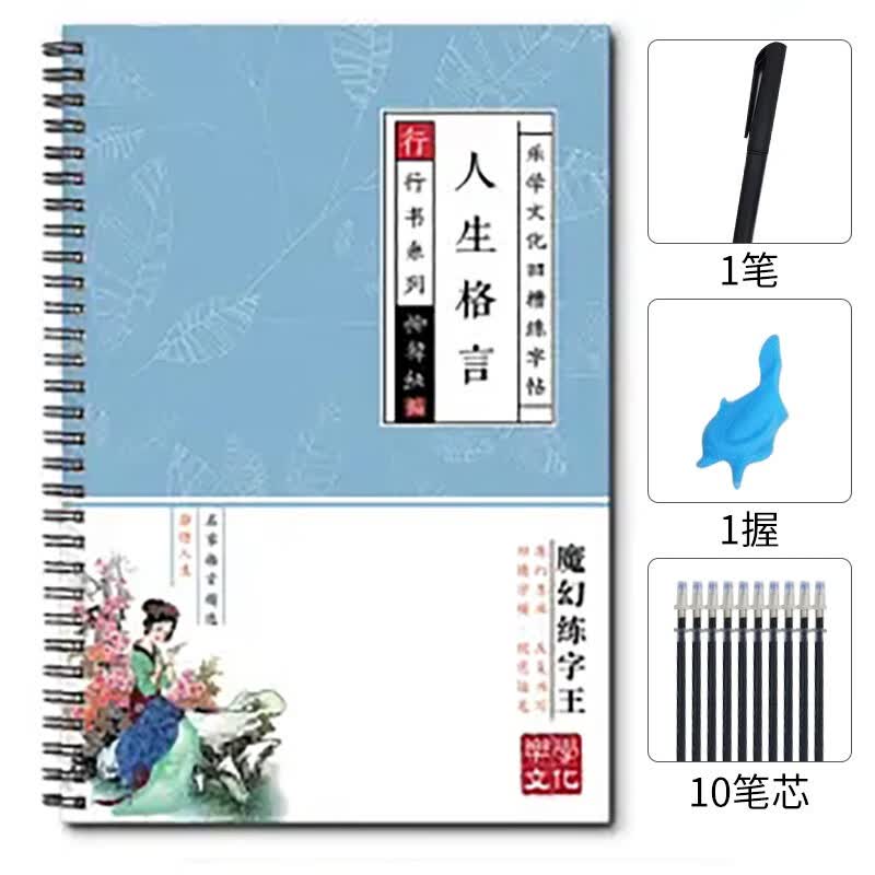 正楷书临摹初学成人行书凹槽练字帖写字楷书手写练字男女生反复成年本速成行楷书钢笔字帖硬笔书法练习魔法凹 (人生格言)赠1笔1握10笔芯