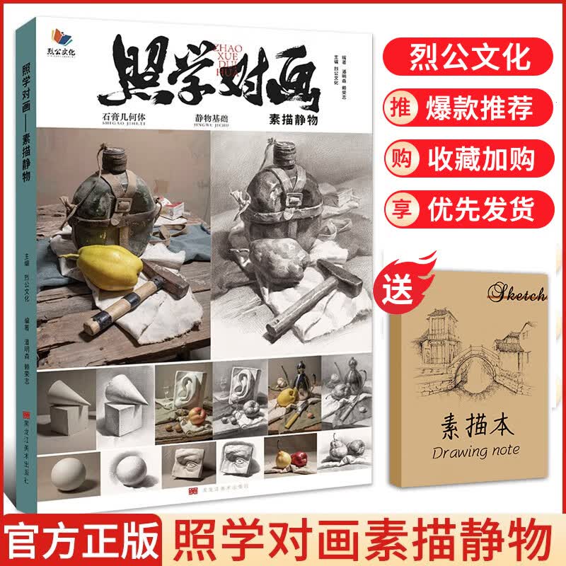 【现货速发】照学对画素描静物 2023烈公文化潘明森赖荣志单体组合石膏几何体素描静物临摹范本步骤对照美术高考联考教材教程画册书籍