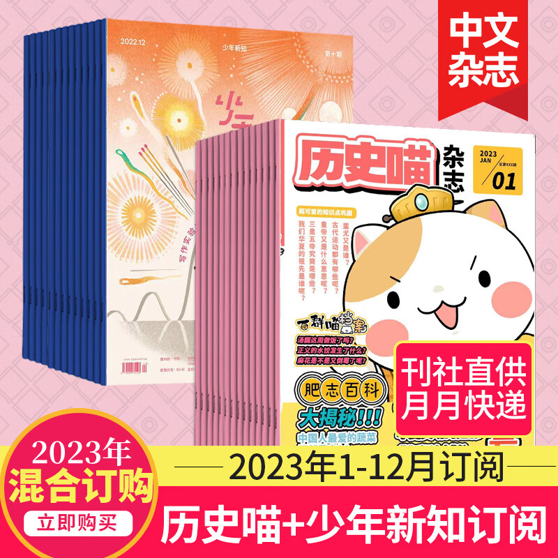 【单期/订购】历史喵杂志 2023年订阅 6-12岁少儿兴趣阅读历史漫画书 如果历史是一群喵 【混合订阅】2023年全年订阅（历史喵+少年新知）