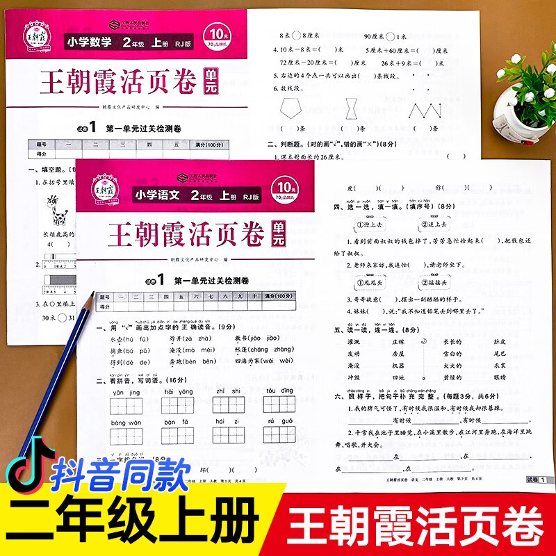 二年级上册王朝霞活页卷 小学2年级试卷语文数学教材同步部编人教版北师大版测试卷单元期中期末过关冲刺100分卷子 【人教版】语文+数学 2本