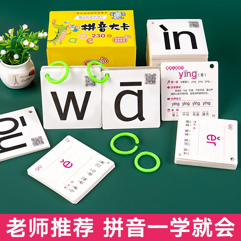 拼音卡片幼小衔接一年级上册同步学拼音神器教具人教版幼儿拼音学前基础训练字母卡幼儿园大班学前班拼读教材全套声母韵母发音大卡 【230张】拼音大卡