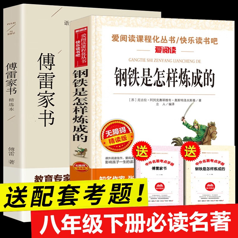 傅雷家书和钢铁是怎样炼成的 初中原著完整版全套2册 八年级下册必读课外书文学名著中学生初二必读课外阅读书籍8年级下钢铁是怎么样练成的 钢铁是怎样炼成的+傅雷家书【赠考点手册】