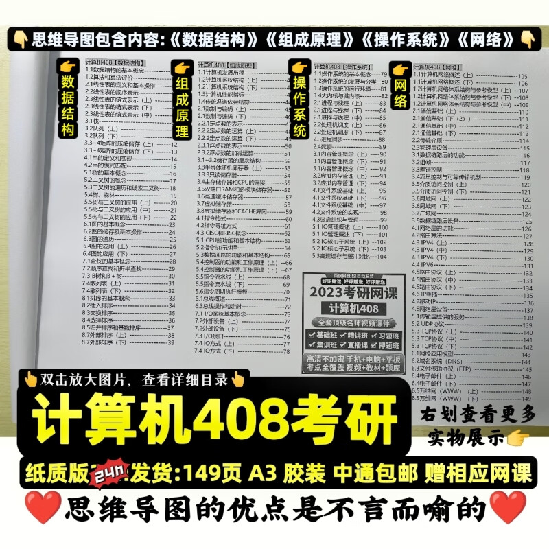 2023考研王道计算机408思维导图A3组成原理数据结构操作系统网络