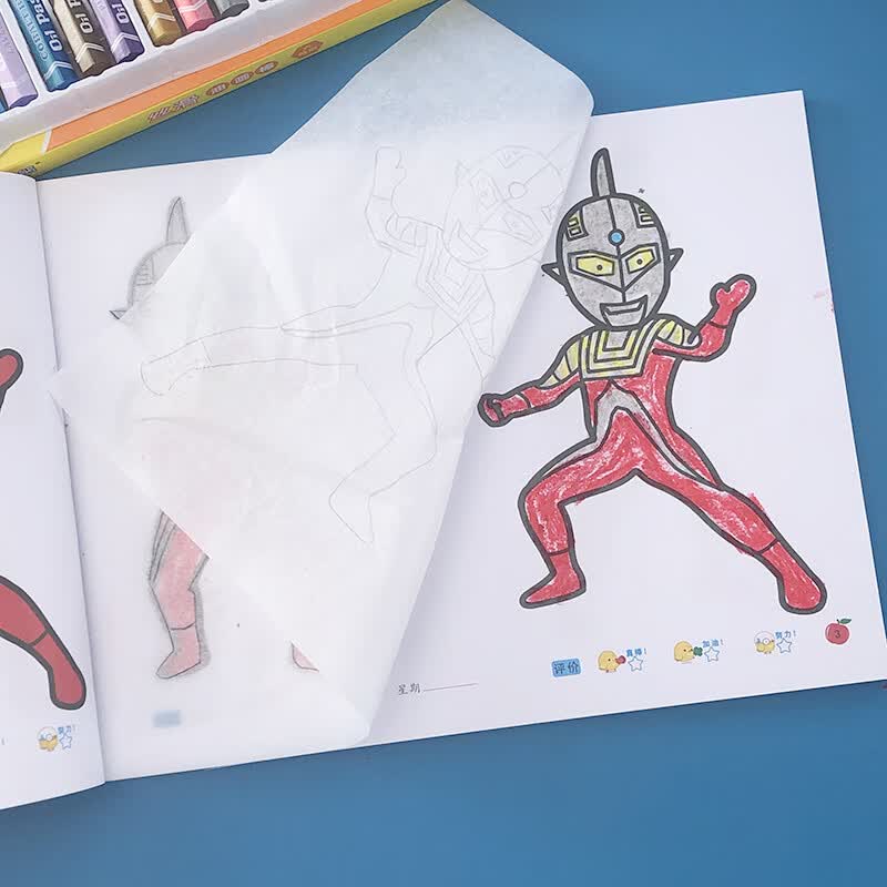 儿童蒙纸学画奥特曼画画本3-6岁宝宝简笔画手绘涂色本男孩填色涂鸦学画本绘画册填色画学生幼儿园临摹涂色本图画册初学者学画起步迪迦赛罗杰克佐菲奥特曼 全套8本【含蒙纸】