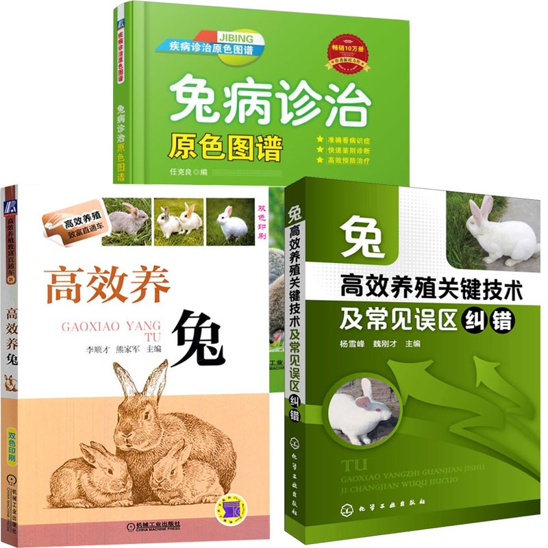 兔病诊治+高效养兔+兔高效养殖关键技术及常见误区纠错 3本 兔养殖技术大全书籍高产量獭兔毛獭兔饲养技