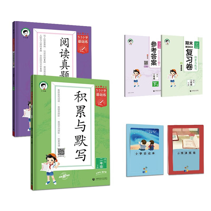 53小学基础练二年级下册套装共4册阅读真题积累与默写2023春季赠小学演练场+小学日记本