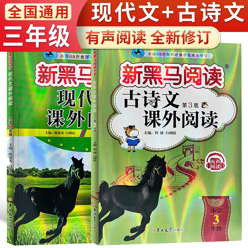 套装2册 2024版新黑马阅读 语文三年级现代文课外阅读+古诗文课外阅读 三年级语文阅读训练课外阅读辅导书