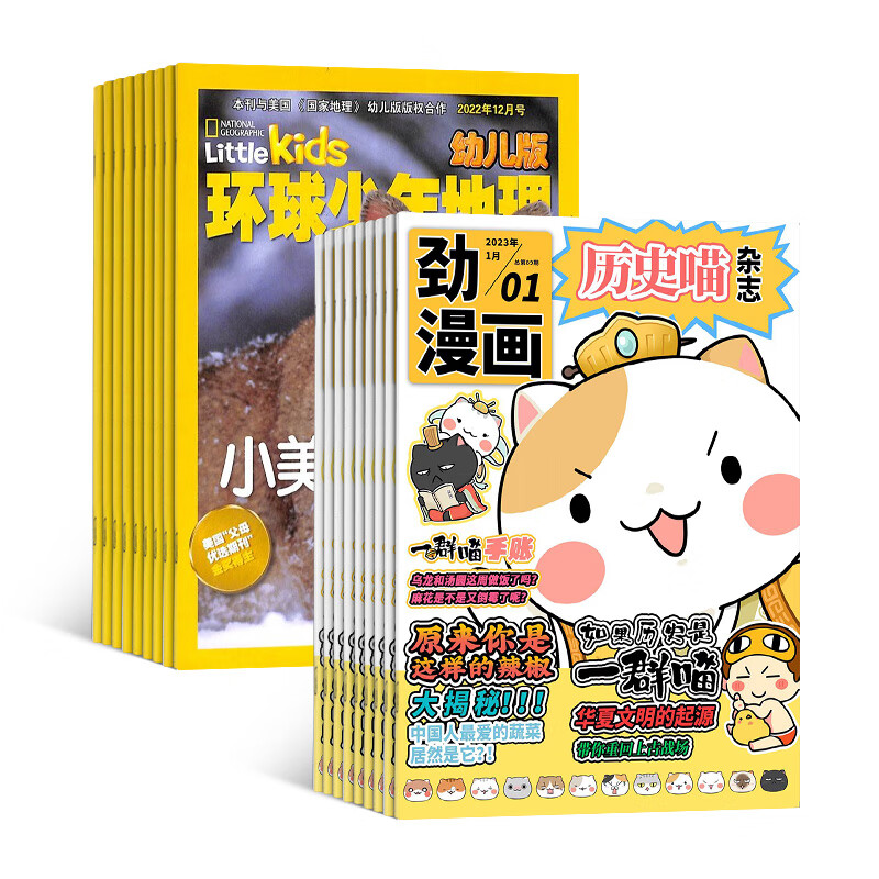 包邮历史喵（1年共12期）+环球少年地理幼儿版（1年共12期）组合杂志订阅 2023年10月起订 历史启蒙培养 历史兴趣漫画读物 青少年课外阅读 6-12-15岁少儿阅读 杂志铺