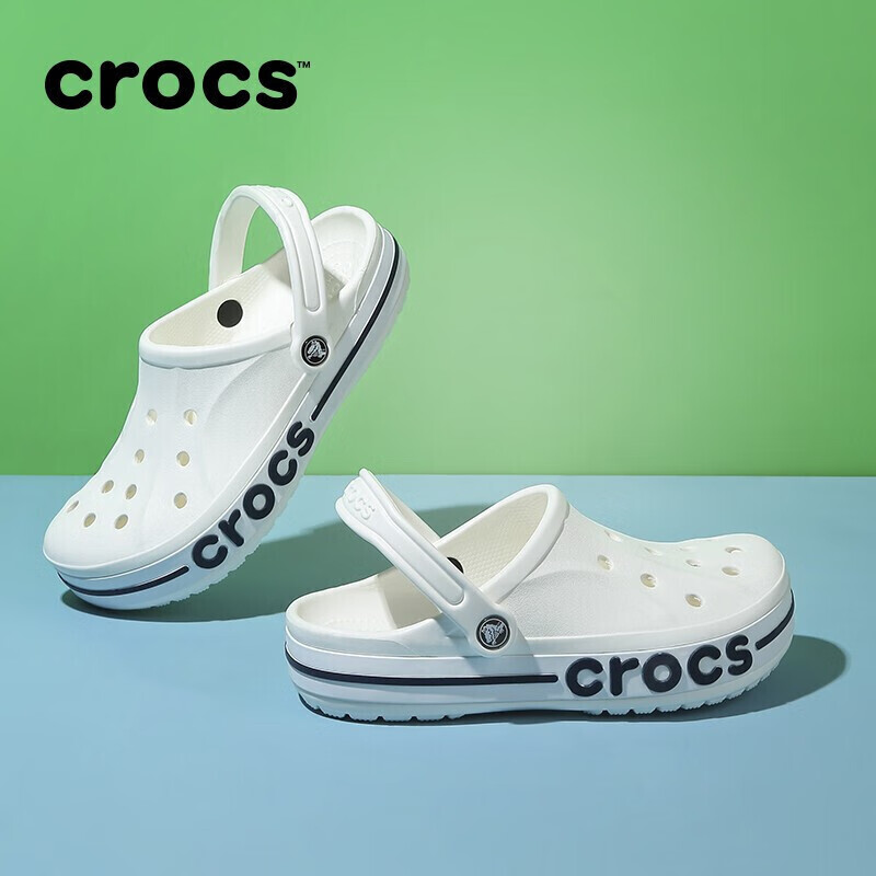 Crocs 拖鞋男鞋女鞋洞洞鞋休闲鞋贝雅卡骆班情侣小白鞋沙滩女鞋凉鞋|205089 白/深蓝-126 41/42(260mm)-京东商城【降价 ...