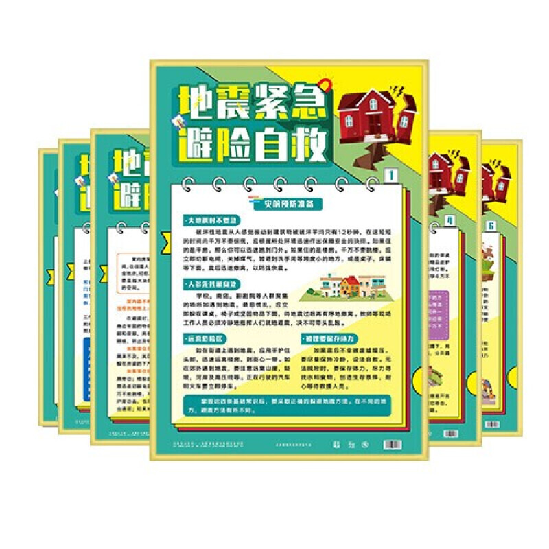 挂图 地震紧急避险自救宣教挂图6张宣传画