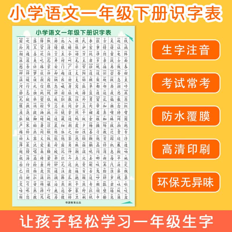 一年级语文下册生字表识字挂图生字写字表带拼音生字挂图部编版