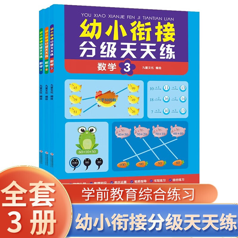数学篇幼小衔接分级天天练 全套3册学前教育综合练习提高孩子解题能力