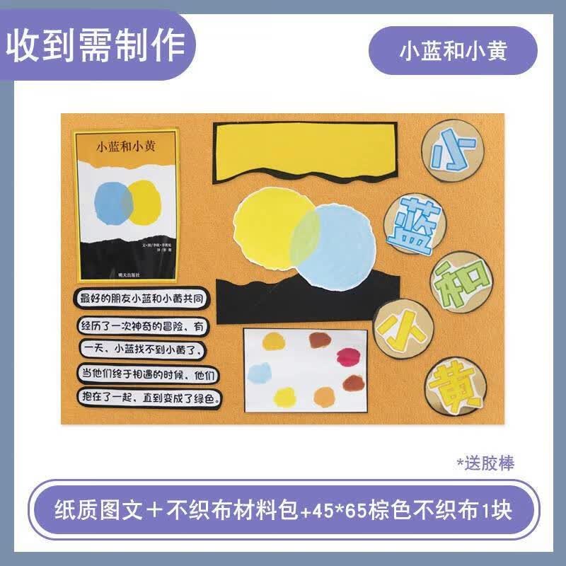 幼儿园图书区材料阅读角布置装饰好书墙贴教室墙纸文化环创 深蓝色 小蓝和小黄 不织布款 中
