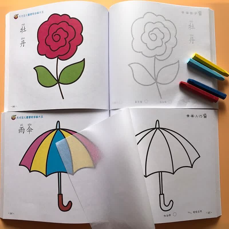 2-3-5-6岁宝宝涂色本全套9本幼儿园小班中班大班学画人物动物植物汽车蒙纸涂鸦幼儿童学画画描画本涂色书临摹填充色书小孩绘画启蒙 蒙纸学画全2本起步+入门送12色油画棒
