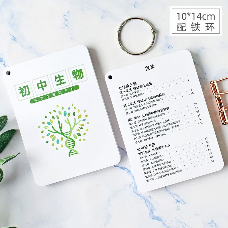 初中物理公式大全卡片7-9年级人教版中考知识点汇总学习记忆手卡 中学生物知识卡1套