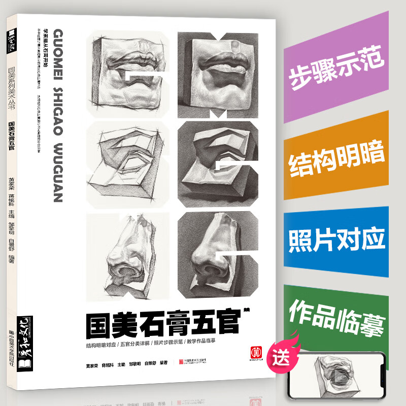 国美石膏五官素描书头像结构临摹范本人物切面像人头美术生对临入门画册临本考级联考明暗照片素材绘画教程解