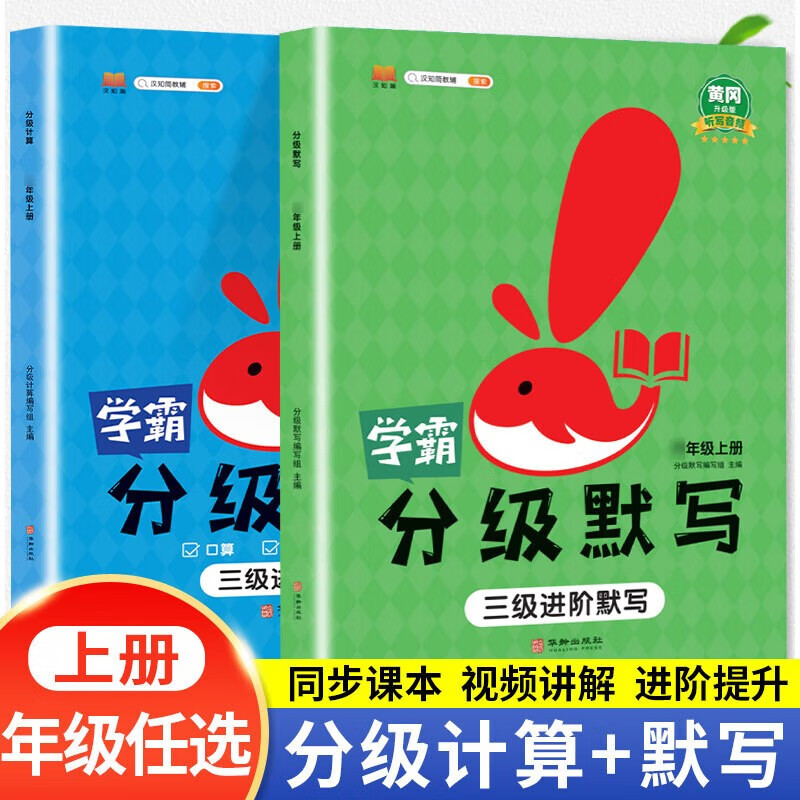 2023新版四年级上下册语文分级默写数学分级计算小学生复习冲刺卷教材同步学霸思维逻辑专项训练 【上册 2本】分级默写+分级计算 四年级