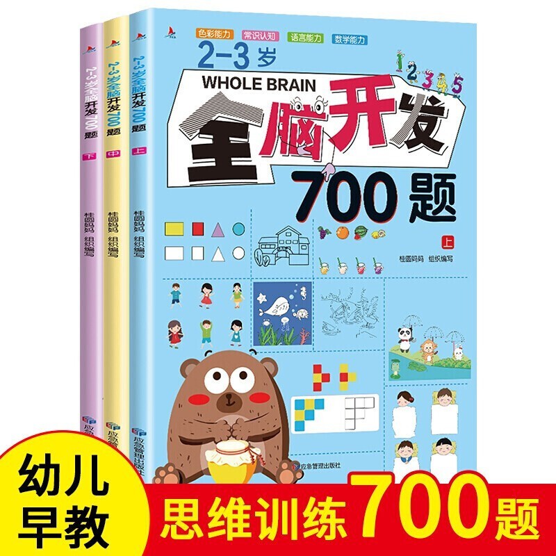 【抖音同款】3-6岁全脑开发思维游戏书幼儿逻辑思维训练 2-6岁700题全3册图书 幼儿启蒙 儿童早教益智书 2-3岁 全脑开发1000题（全3册）