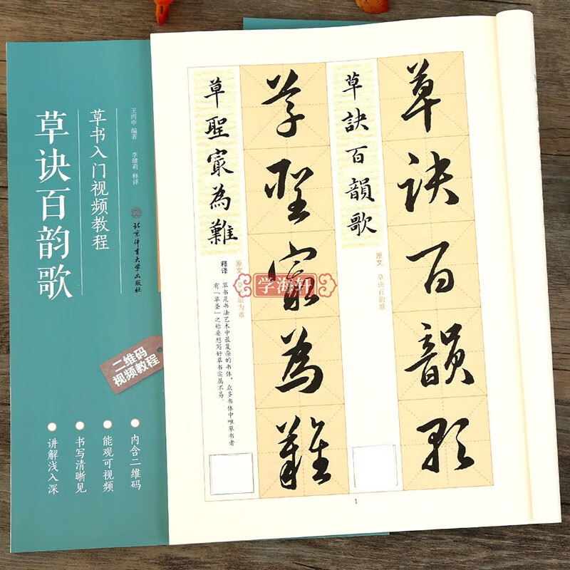 学海轩 草诀百韵歌草书入门视频教程书法 基础知识基本笔画偏旁部首间架结构章法布局草书毛笔书法碑帖临摹教程 初学入门字帖教材
