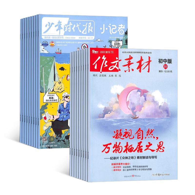 作文素材初中版（1年共12期）+少年时代报小记者（1年共12期）组合订阅杂志 2023年10月起订阅杂志铺