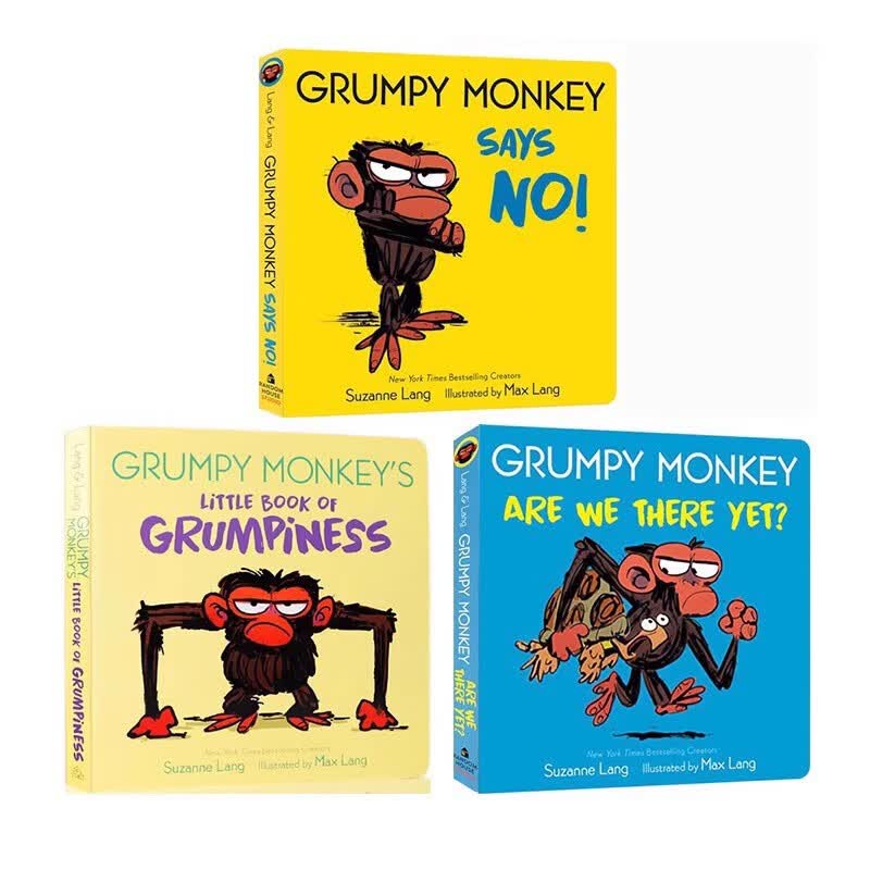 英文原版 Grumpy Monkey Says No! / Are We There Yet 暴怒猴系列 纸板书 幼儿情绪管理绘本 儿童故事图画书 亲子共读 2-4岁 暴怒猴 纸板书3册