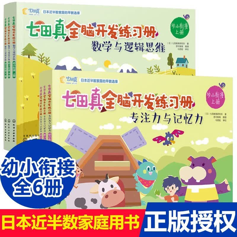 全套系自选】七田真全脑开发练习册 数学与逻辑思维+专注力记忆力 3-4-5-6-7岁幼小衔接儿童教材： 专注力与记忆力+数学与逻辑思维 幼小衔接全6册