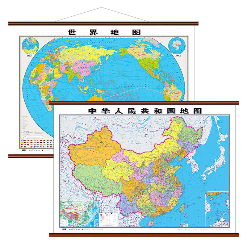 2023新版仿红木中国和世界高清防水超大学生装饰 1.1米 中国和世界地图 共2张