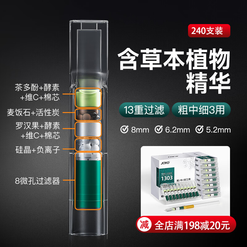 JOYO诤友烟嘴过滤器香烟过滤嘴一次性粗中细三用男士吸烟咀 【13重过滤】【粗中细3用】240支装