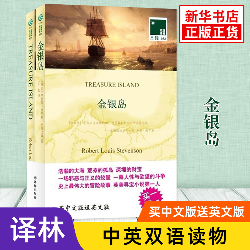 金银岛 英文原版原著+中文译本全2册 中文英语双语版西方小说文学名著阅读中英文对照书籍 必中小学生英语读物 读物 译林