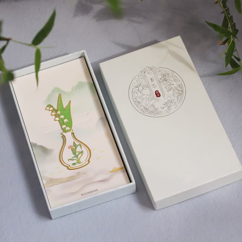 古典金属黄铜插瓶花卉书签牡丹百合康乃馨郁金香创意文艺礼品书签 铃兰花礼盒装