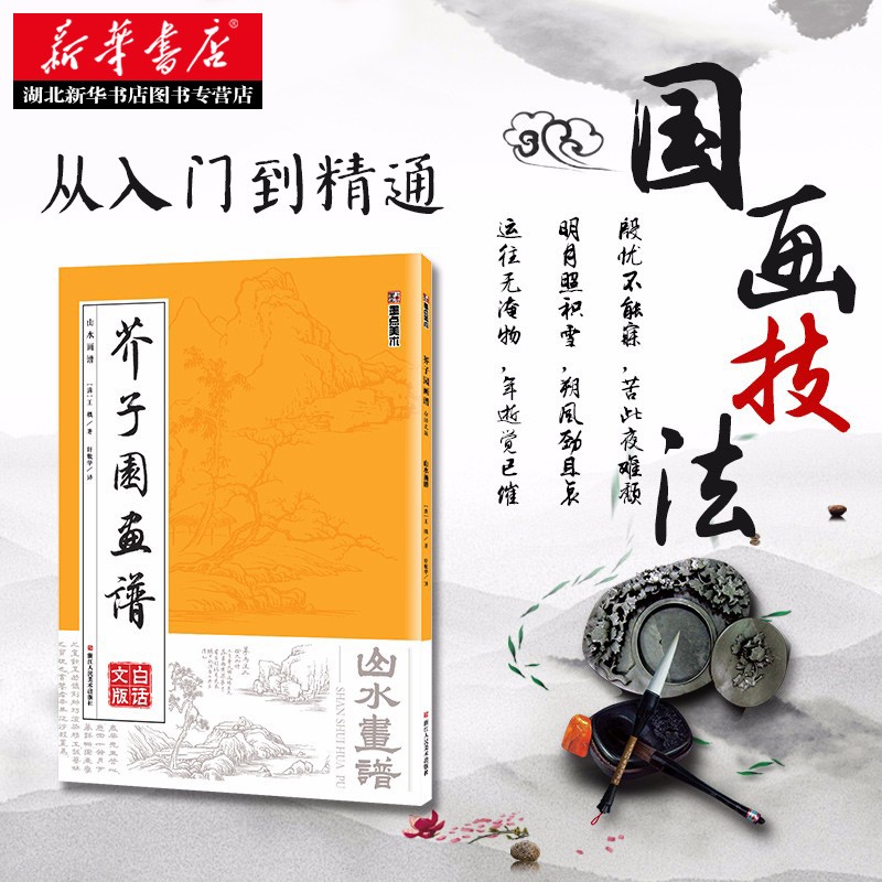 芥子园画谱系列：山水画谱(白话文版) 白描底稿山水花草工笔画技法 国画技法名家美术鉴赏临摹 湖北新华