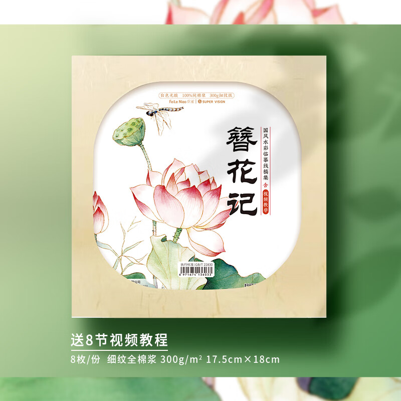赠上色视频 国风水彩临摹线稿集 水彩涂色画册 紫禁城山海经簪花记 全棉浆细纹水彩纸300g 飞乐鸟文 簪花记