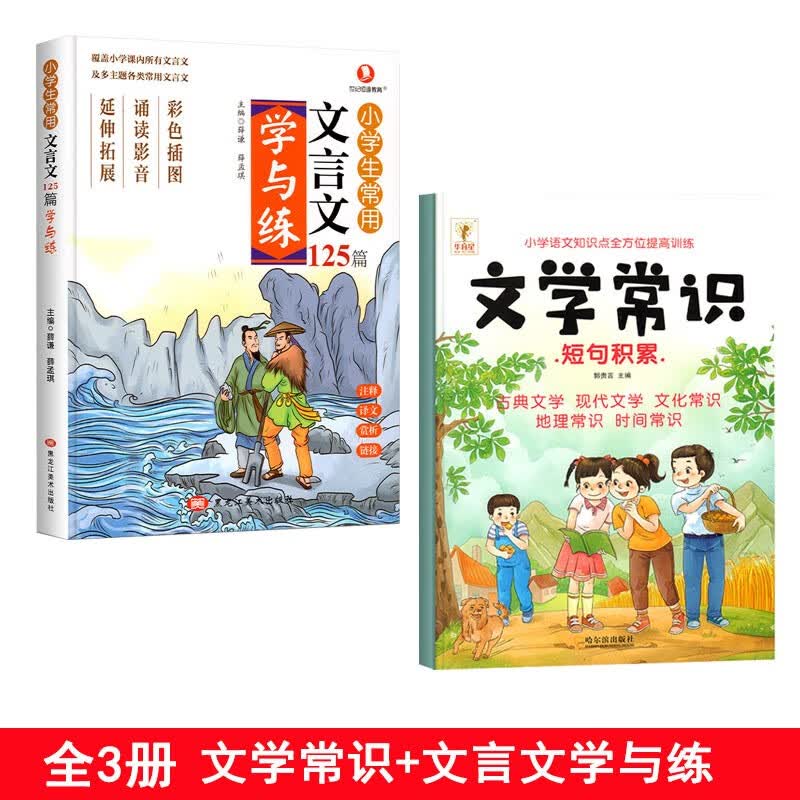 小学生背必文学常识小学16年级语文基础知识积累大全手册同步课本备必古诗词中国现代古代外国文学专项训练 全2册文学常识+文言文学与练 小学通用