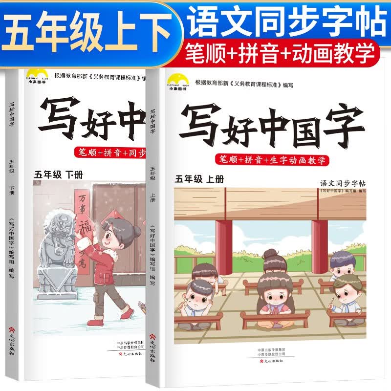 套装2册 小学生五年级写好中国字上册+下册全套正楷临摹楷书同步练字帖课课练控笔训练部编版语文练习字帖拼音笔画笔顺