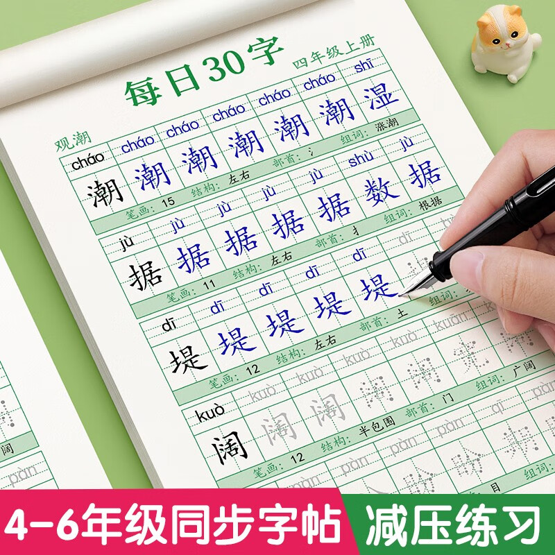 每日30字一年级字帖练字帖减压同步二年级三年级上册下册人教版小学生每日一练语文写字帖笔顺硬笔书法本初学者入门套装 五年级上下册各3本/共6本