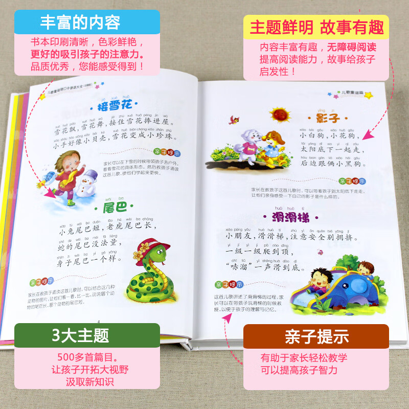 儿歌童谣绕口令谜语大全 3-6岁宝宝学说话早教绘本口才训练注音版语言启蒙拼音课外读物0-4-5婴幼儿童启蒙益 儿歌童谣绕口令谜语大全