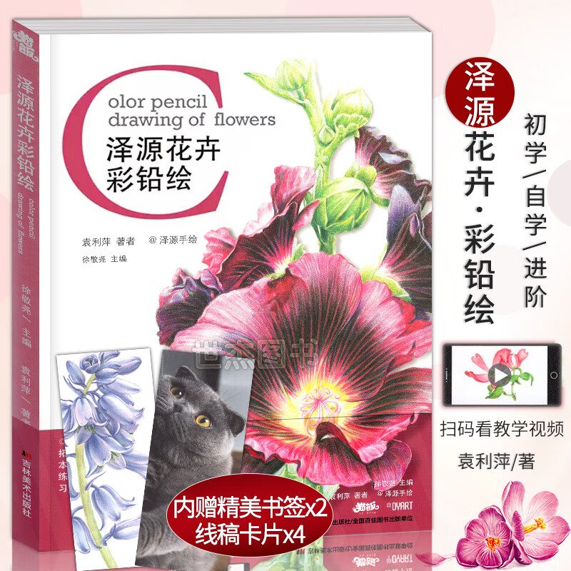 泽源花卉彩铅绘 彩色铅笔画教程初学自学彩铅画入门教材美术临摹绘画技法多肉植物手绘画书 猫饭尚读