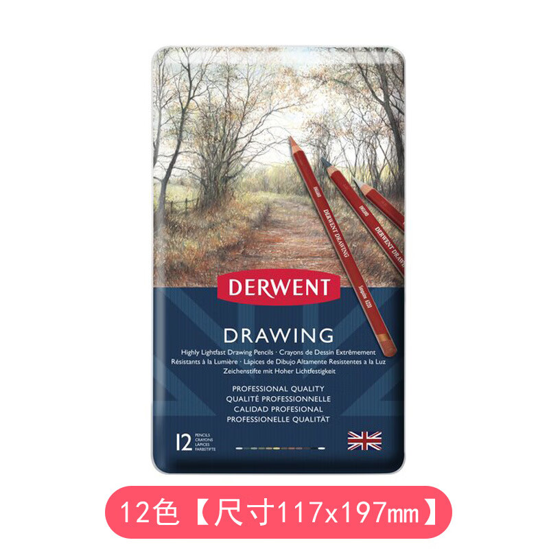 英国得韵Drawing自然色彩色绘画铅笔写真肖像画设计艺考写生彩铅 12色套装 B24支