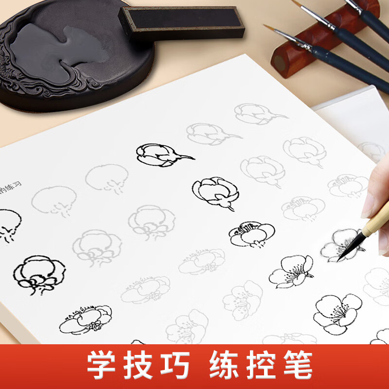 中国画入门花卉+动物+人物+山水篇 工笔画国画白描描摹本底稿套装基础书临摹学毛笔宋画手绘写意美术绘画儿童